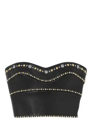 VERSACE Versace Off-Shoulder Leather Corset Top With Medusa Buttons
