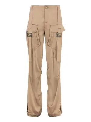 Fendi Low Rise Satin Cargo Pants With Ff Buckle Detail - Brown