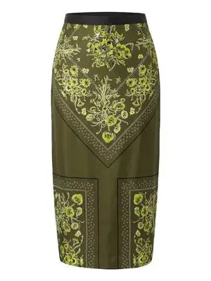 Gucci Printed Silk Twill Skirt - Green