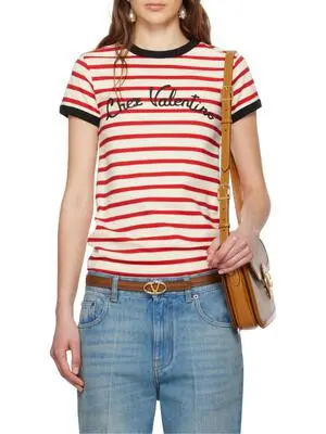 Valentino Garavani Striped Crewneck T-shirt - White