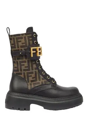 Fendi Graphic Jacquard Biker Boots - Black