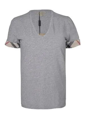 Burberry V-neck Checked T-shirt - Gray
