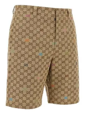 Gucci Gg Monogram Shorts - Camel/dark Brown