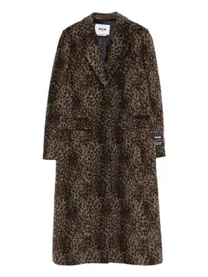 MSGM Single-breasted Long Coat With Lapel Collar - Brown