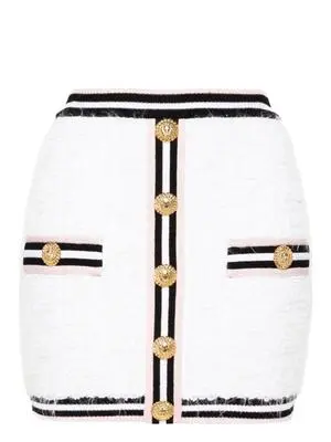Balmain Balmain Monogram Knit Mini Skirt With Decorative Gold Buttons Black