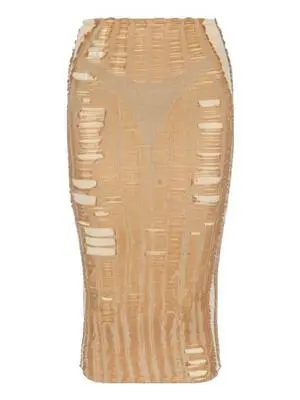 DIESEL® M-calina Distressed Seamless Midi Skirt - Beige