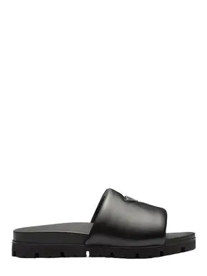 Prada Triangle Logo Plaque Slides - Black