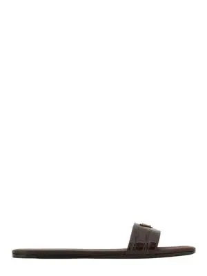 Prada Logo Patch Square Toe Slides - Cocoa Brown