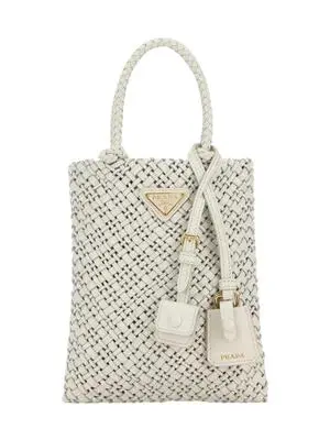 Prada Woven Top Handle Bag - White