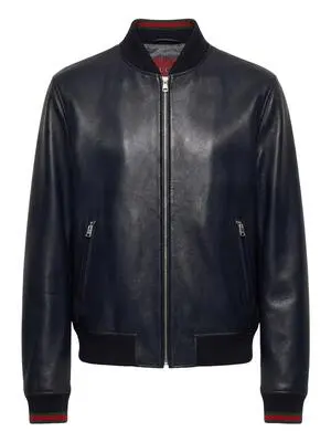 Gucci Logo Embroidered Zip-up Jacket - Navy Blue
