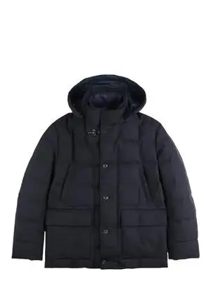 FAY Quilted Hooded Pea Coat - Blue