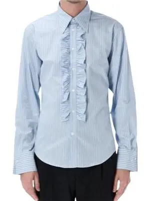 Ami Ruffled Stripe Shirt - Blue