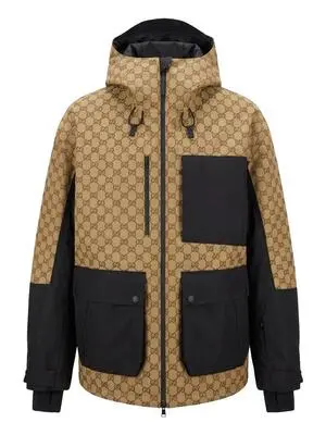 Gucci Gg Jacquard Down Jacket - Beige And Dark Brown