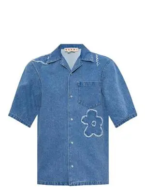 Marni Logo Embroidered Denim Shirt - Blue