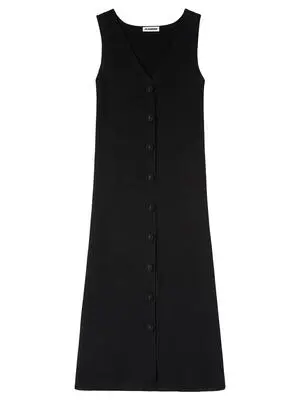 JIL SANDER Jil Sander V-Neck Buttoned Ribbed Midi Dress