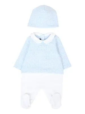 Balmain Geometric Patterned Babygrow With Hood - White