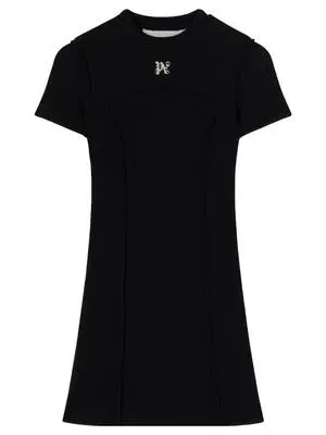 PALM ANGELS Palm Angels Monogram Embroidered Open Back Mini Dress
