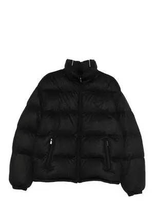 Prada Padded Jacket With High Collar And Zip Pockets - Coal Gray