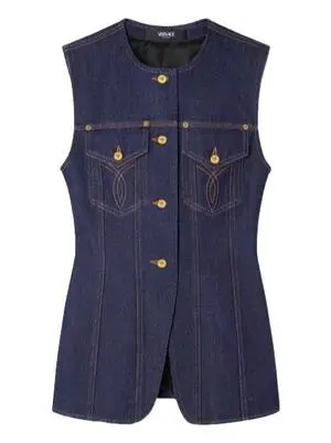 Versace Button-up Denim Gilet - Blue