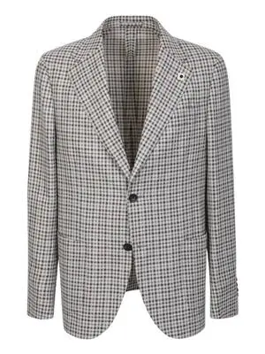 LARDINI Single-breasted Checked Blazer - Gray