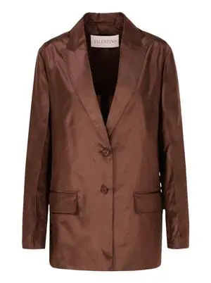 Valentino Garavani Crinkled-effect Single-breasted Silk Blazer - Brown