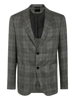 Zegna Single Breasted Checked Tailored Blazer - Black