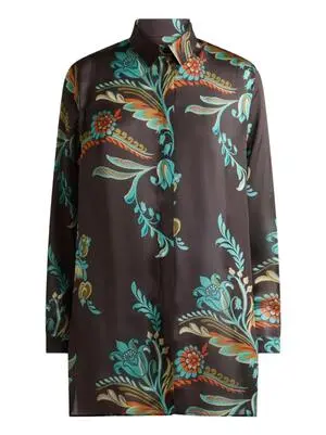 Etro Long Sleeve Floral Print Shirt - Black