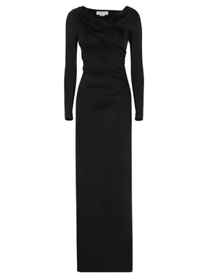 Victoria Beckham Off-shoulder Draped Satin Gown - Black
