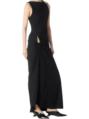 Bottega Veneta Sleeveless Maxi Dress With Metal Pendant Detail - Black