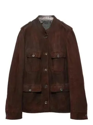 Prada Long-sleeved Button-up Jacket With Stand Collar - Brown