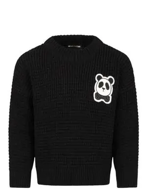 MINI RODINI Round Neck Long Sleeve Sweater - Black