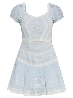 LoveShackFancy Belvine Embroidered Mini Dress - Pale Blue