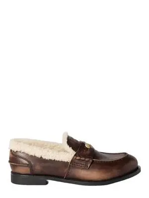 Miu Miu Bleached Leather And Shearling Loafers - Ebony