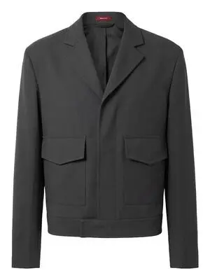 Gucci Single-breasted Jacket With Notched Lapels And Embossed Logo - Dark Gray