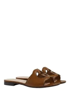 Gucci Logo Cut-out Flat Sandals - Brown