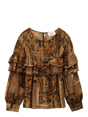 Ba&sh Pixie Ruffled Printed Long Sleeve Top - Brown