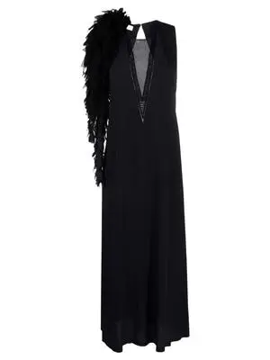 Dries Van Noten Ruffled Shoulder Midi Dress - Black