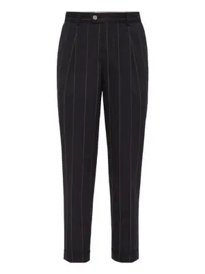Brunello Cucinelli Brunello Cucinelli Stripe-Pattern Wool-Blend Tailored Trousers Black