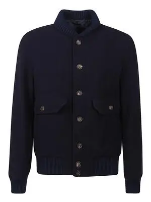 Eleventy Ribbed Wool Stand Collar Jacket - Black