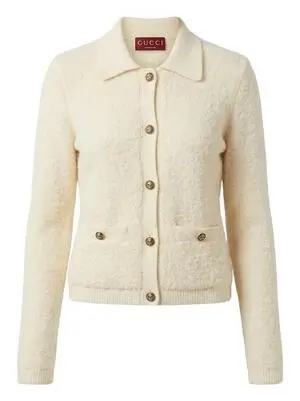 Gucci Bouclé Polo Cardigan - White