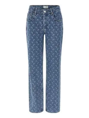 MARINE SERRE Allover Moon Print Straight Leg Jeans - Blue