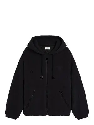 Celine Hooded Jacket In Wool And Cotton Fleece - Black