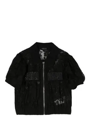 Monnalisa Lace Short Sleeve Zip Shirt - Black