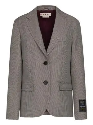 Marni Houndstooth Checked Single-breasted Jacket - Gray