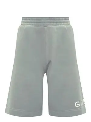 Givenchy Logo Print Elastic Waist Wide Leg Shorts - Mineral Blue