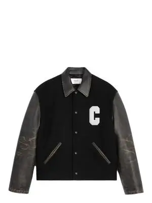Celine Wool Felt Teddy Jacket With Leather Sleeves - Black