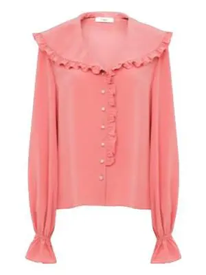 Chloé Ruffled Blouse With Pearl Buttons - Flame Coral