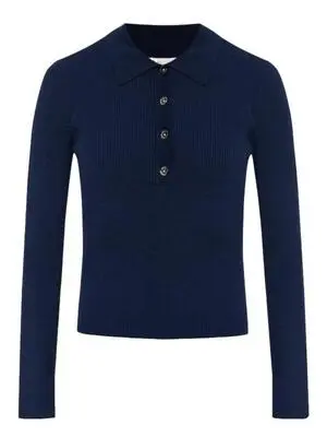 Michael Kors Long Sleeves Ribbed Polo Top - Black