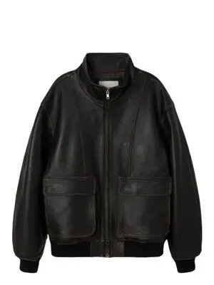 DUNST Long-sleeved Leather Jacket - Brushedblack