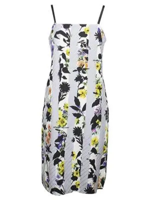 Off-White Striped Floral Print Dress - Gray